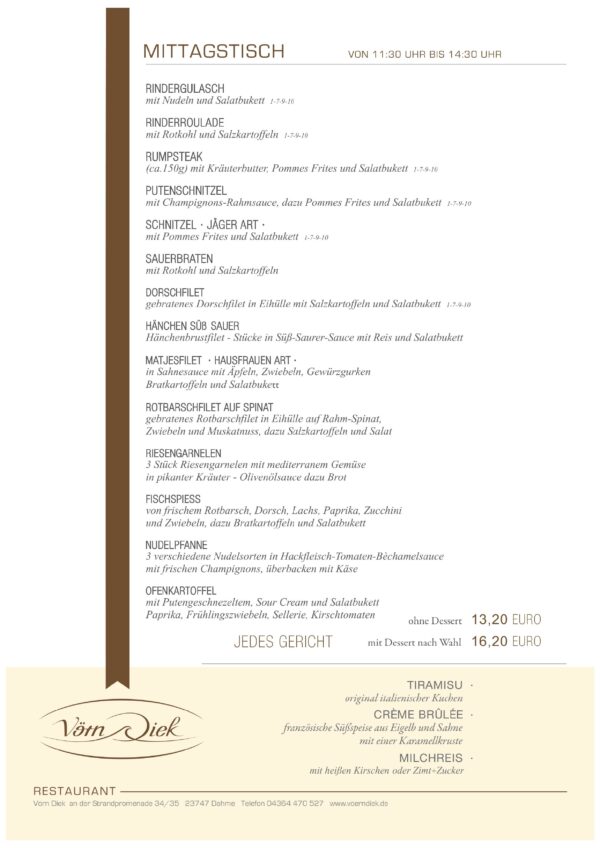Speisekarte – Ihr Restaurant in Dahme